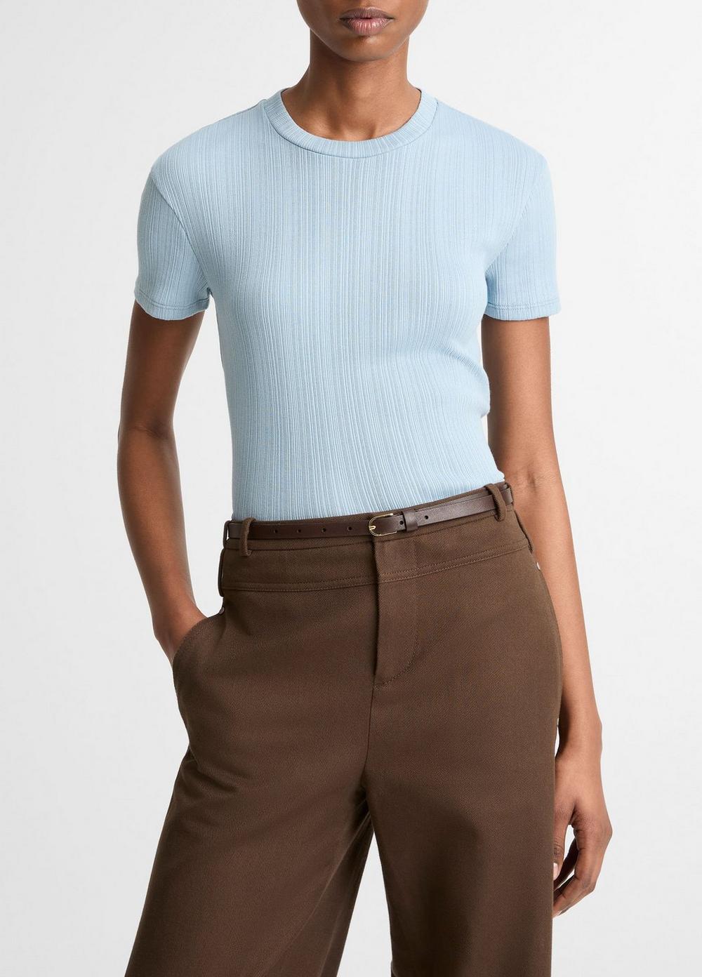 VINCE Vince Ribbed Pima Cotton Crew Neck Top
